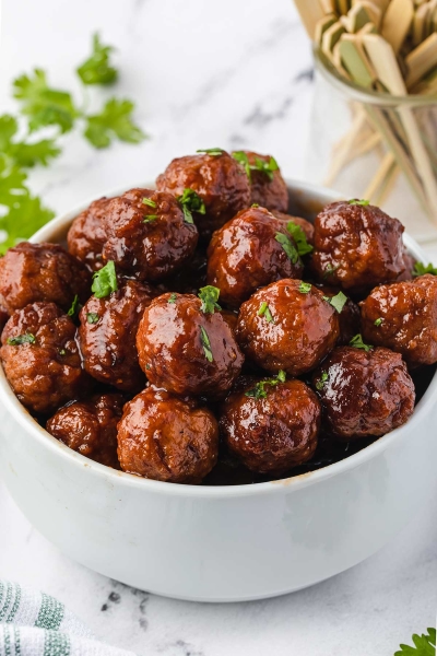 Raspberry Chipotle Meatballs (Slow Cooker) - Girl Gone Gourmet