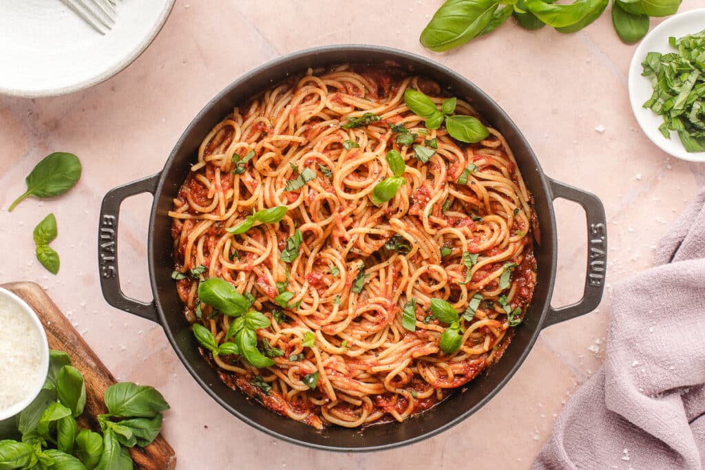 Simple Tomato Basil Spaghetti - Girl Gone Gourmet
