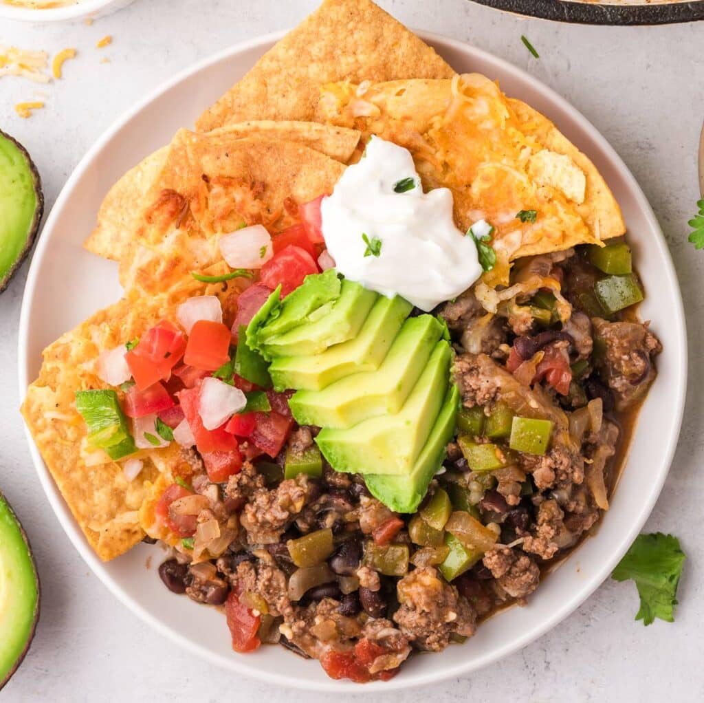 Upside-Down Skillet Taco Nachos - Girl Gone Gourmet